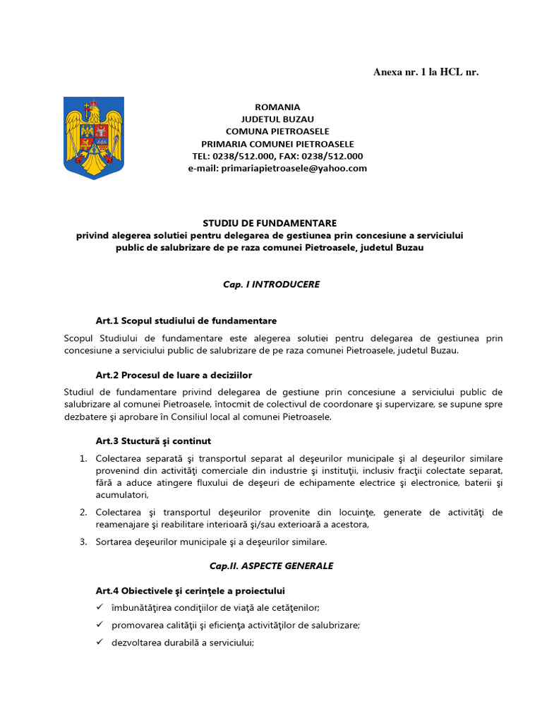 Anexa 1 - Studiu de Fundamentare Salubritate | PDF