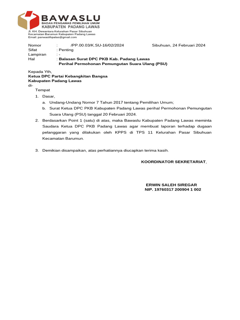 Balasan Surat PKB | PDF