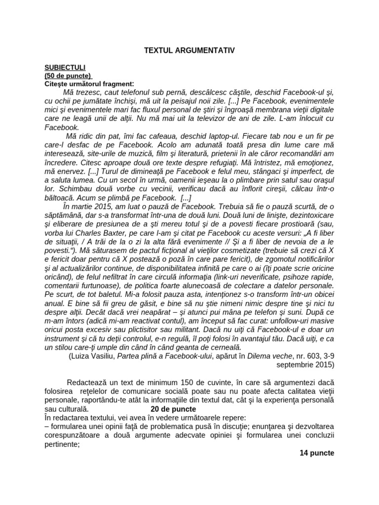 TEXTUL ARGUMENTATIV - Model | PDF