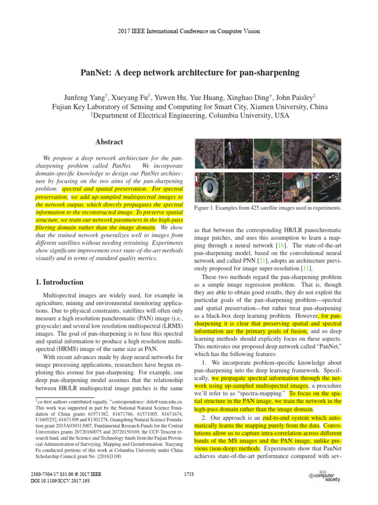 Very Important - PanNet - A - Deep - Network - Architecture - For - Pan-Sharpening | PDF