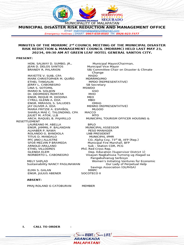 Minutes-Of-The-2 MDRRMC Council Meeting May 23, 2924 | PDF