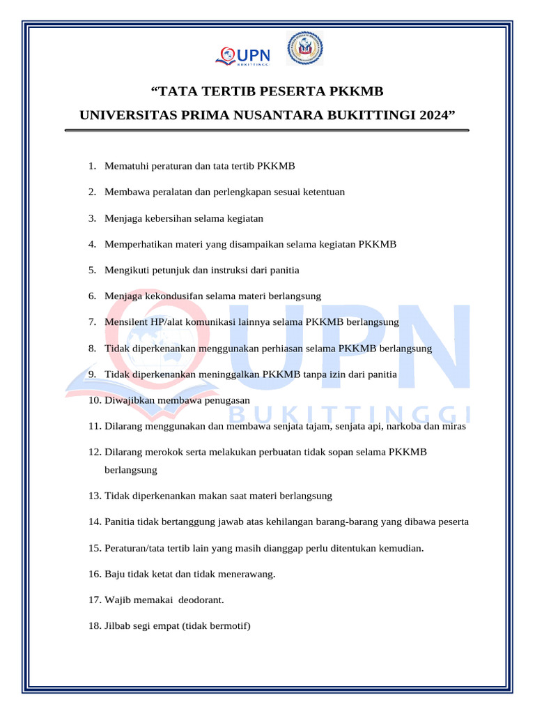Tata Tertib Peserta PKKMB Fix | PDF