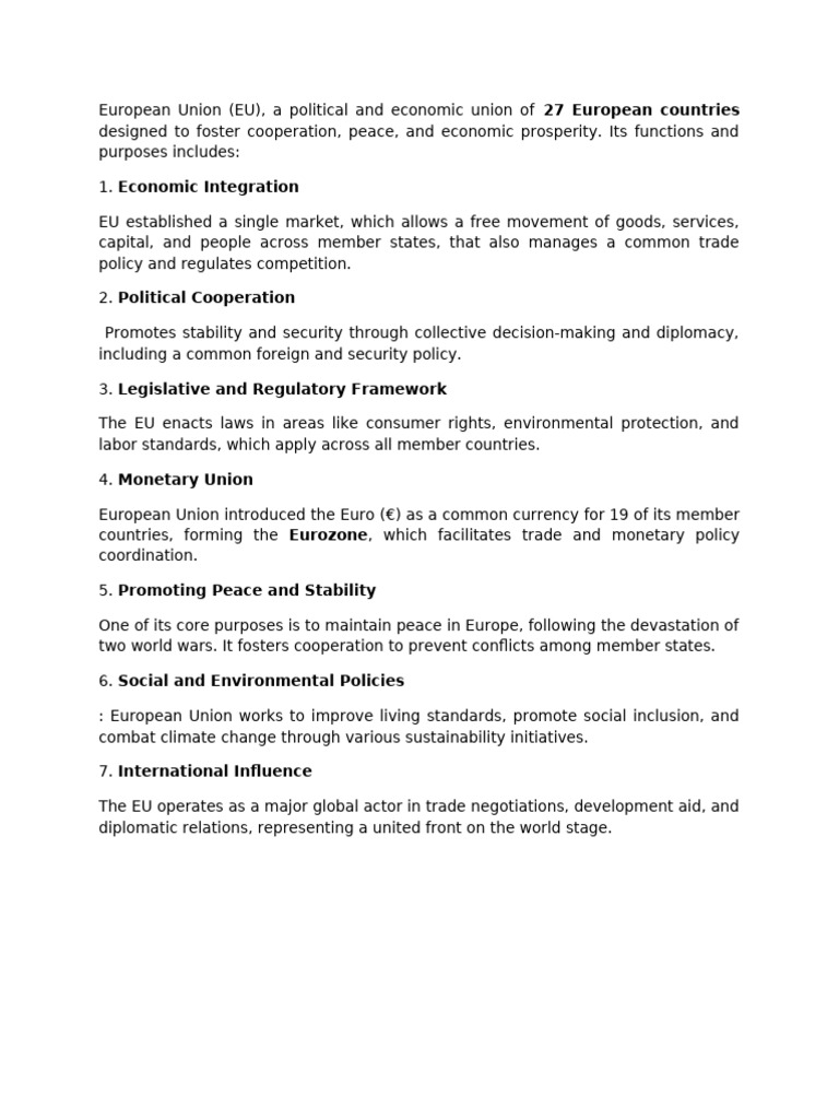 European Union Purpose and Function | PDF | Politics