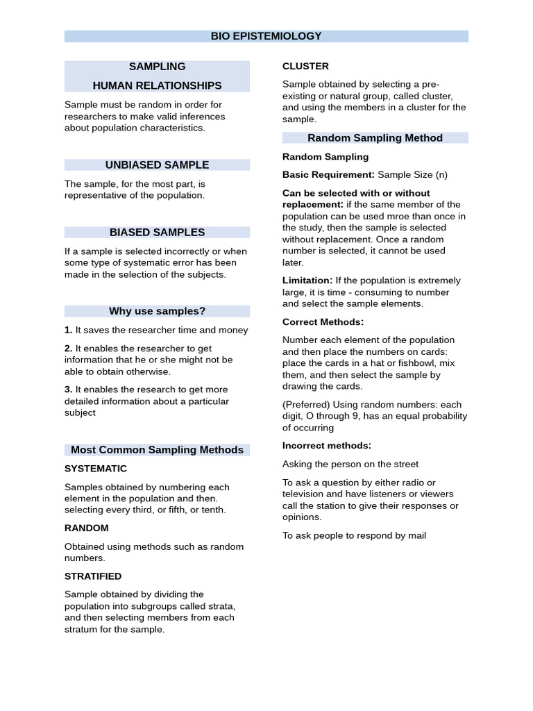 SAMPLING HUMAN RELATIONSHIPS (Bio Epi) | PDF | Sampling (Statistics ...