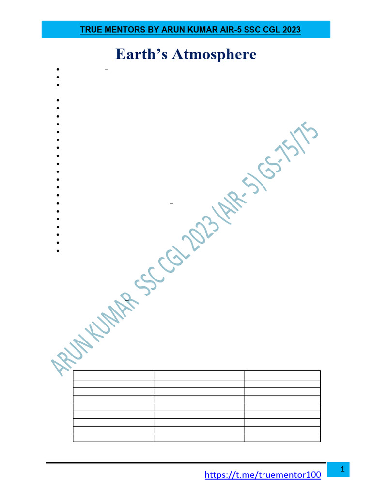 Earth's Atmosphere Notes by Arun Kumar | PDF