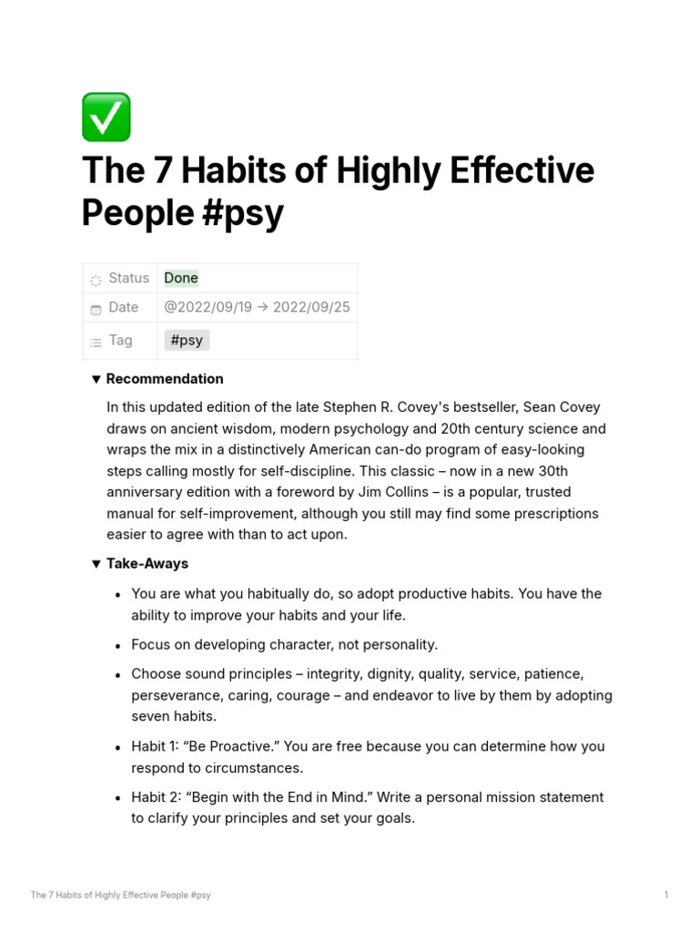 Conspect The 7 Habits of Highly Effective People Psy | PDF