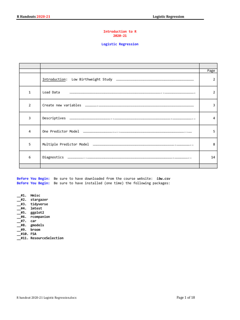 R Illustration 2021 Logistic Regression | PDF | Logistic Regression ... R Illustration 2021 Logistic Regression | PDF | Logistic Regression ...