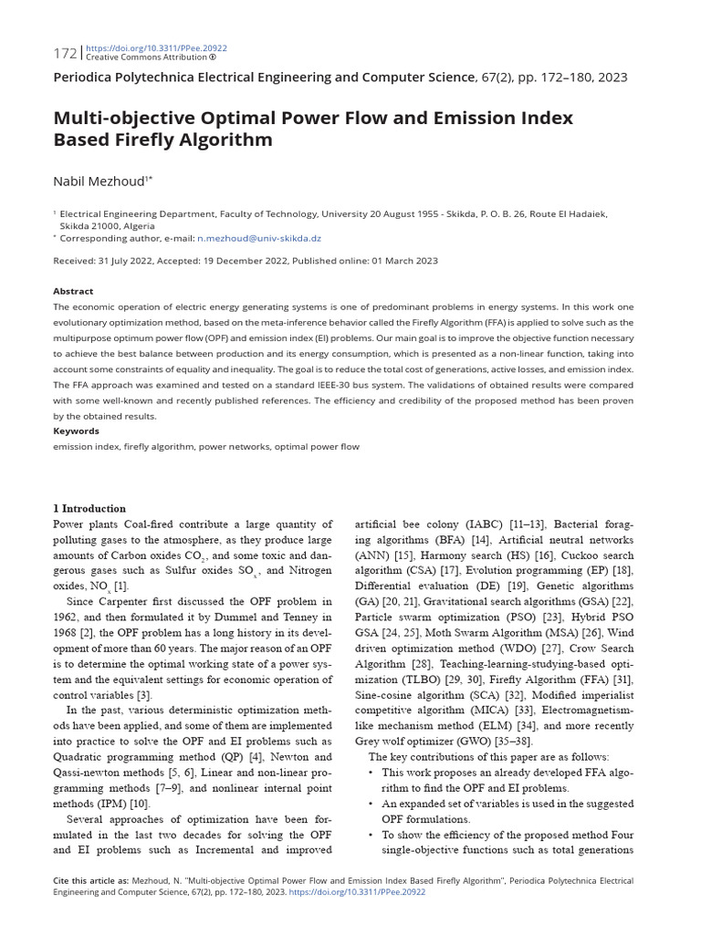 Based Firefly Algorithm: Multi-Objective Optimal Power Flow and ...