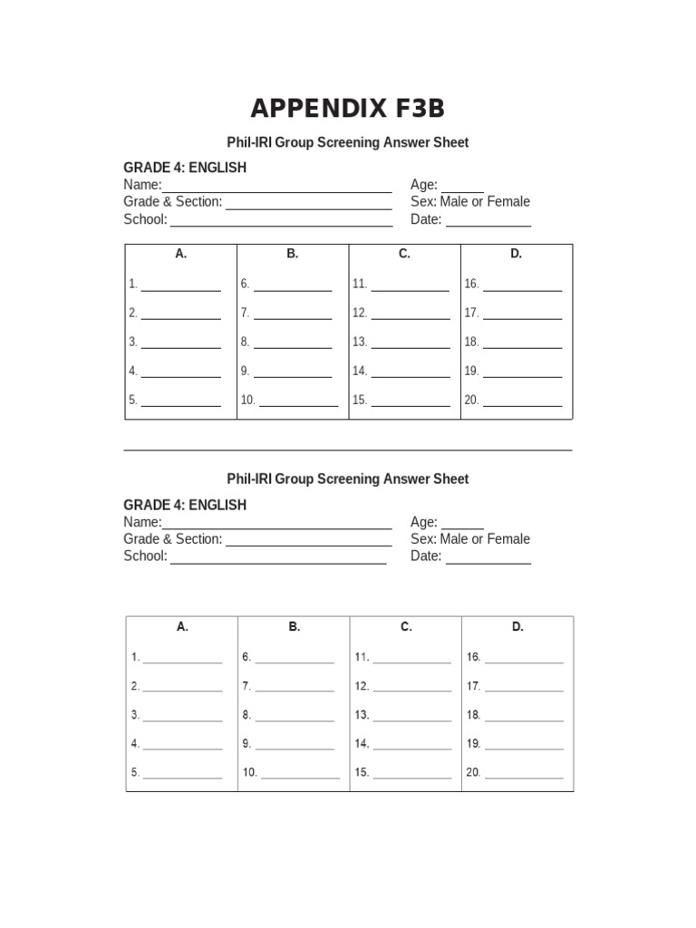 Answer Sheet Screening Test Philiri | PDF