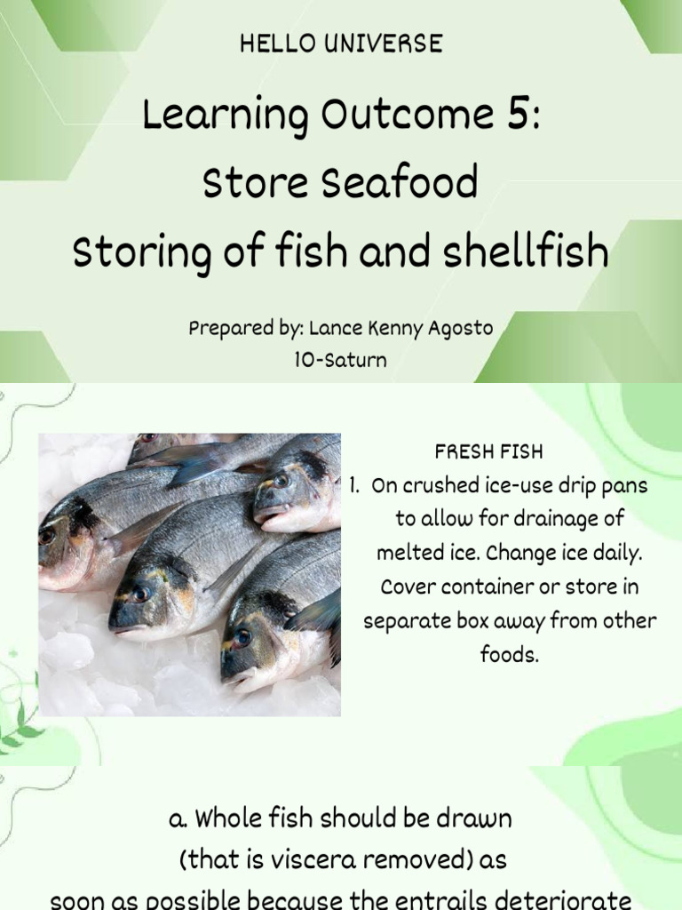 Learning Outcome 5: Store Seafood Storing of Fish and Shellfish | PDF