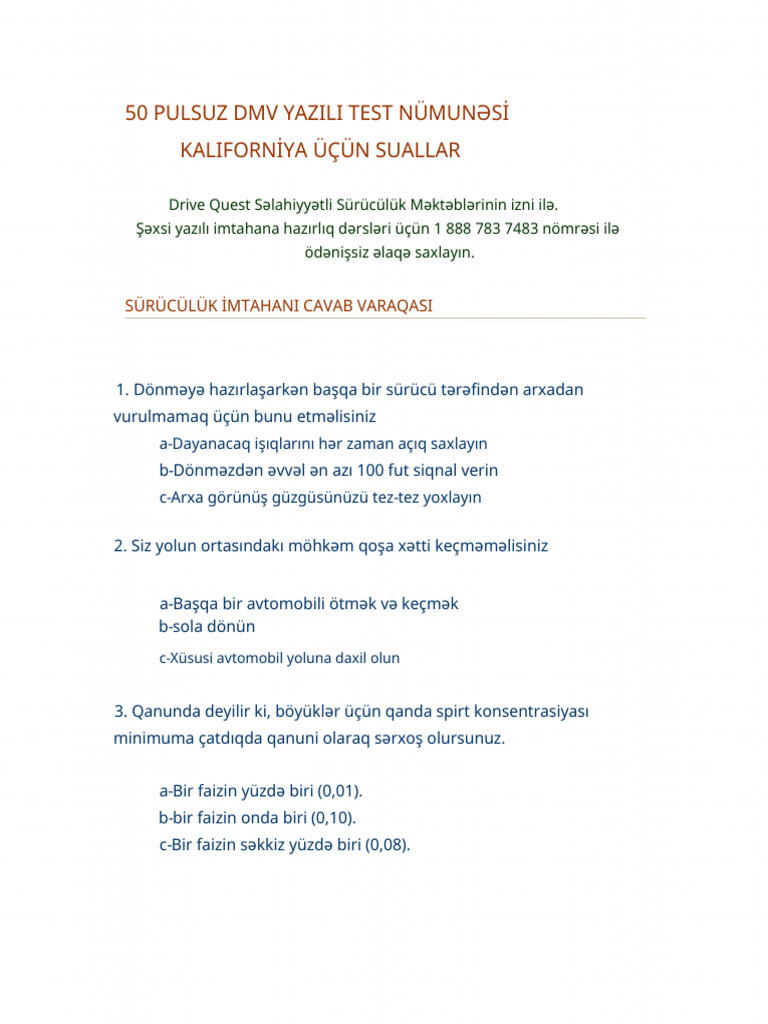 Sample-Dmv-Questions Aze | PDF