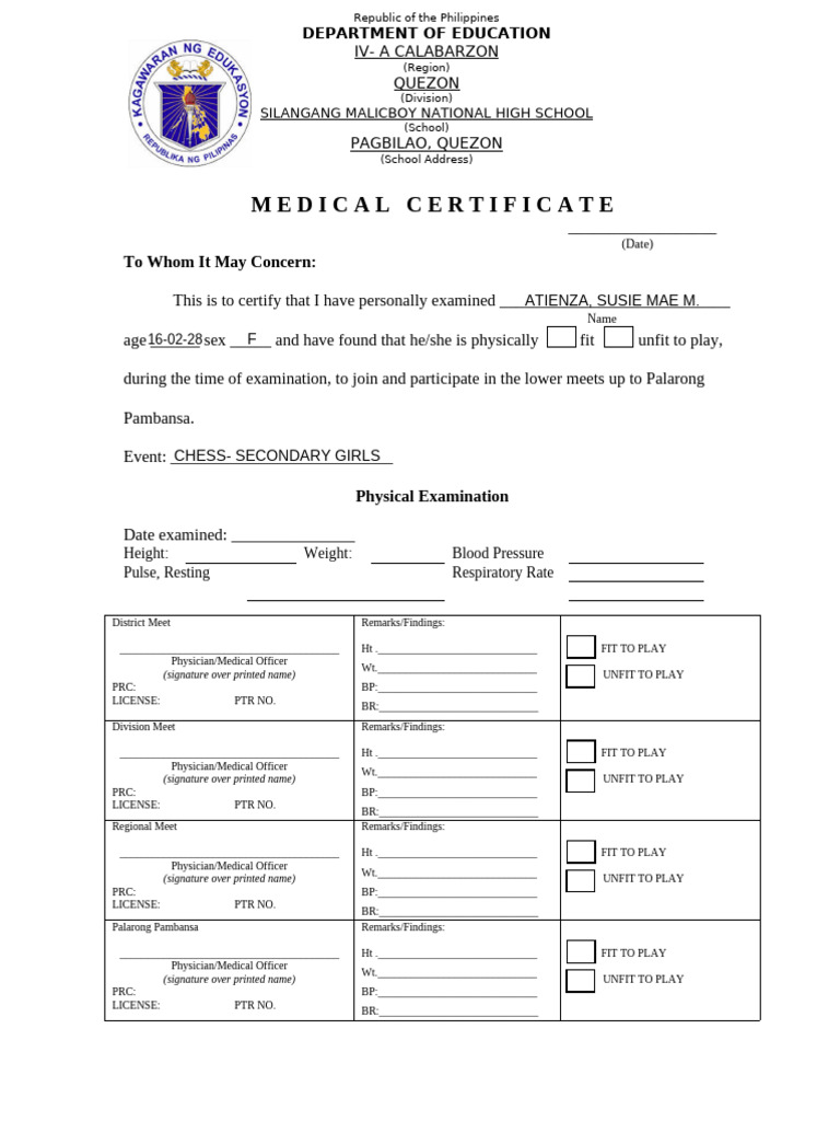 2020 MedicalCertificate-ATHLETE | PDF