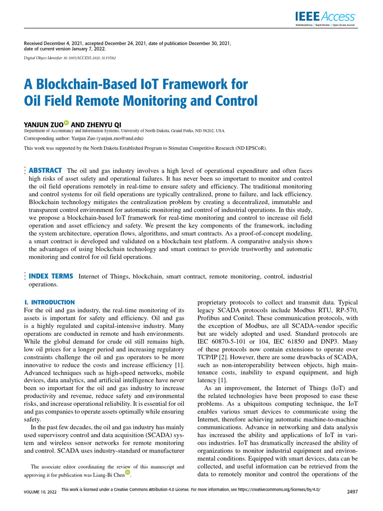 A Blockchain-Based IoT Framework For Oil Field Remote Monitoring and Control | PDF