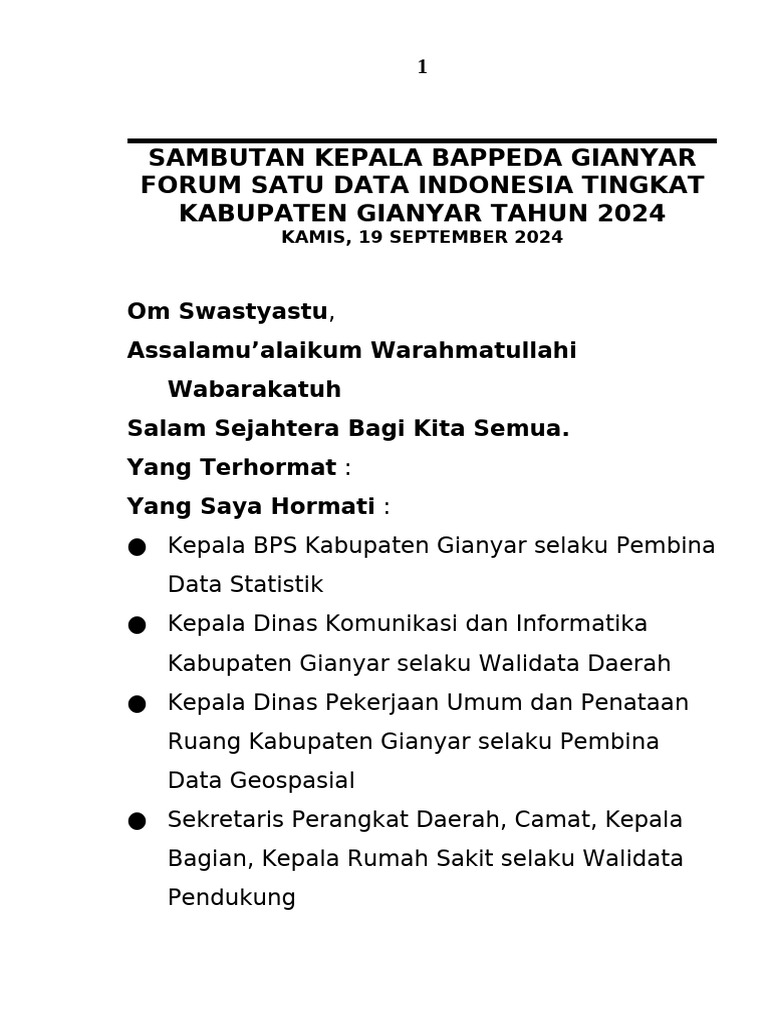 Sambutan Kaban Bappeda Forum SDI | PDF