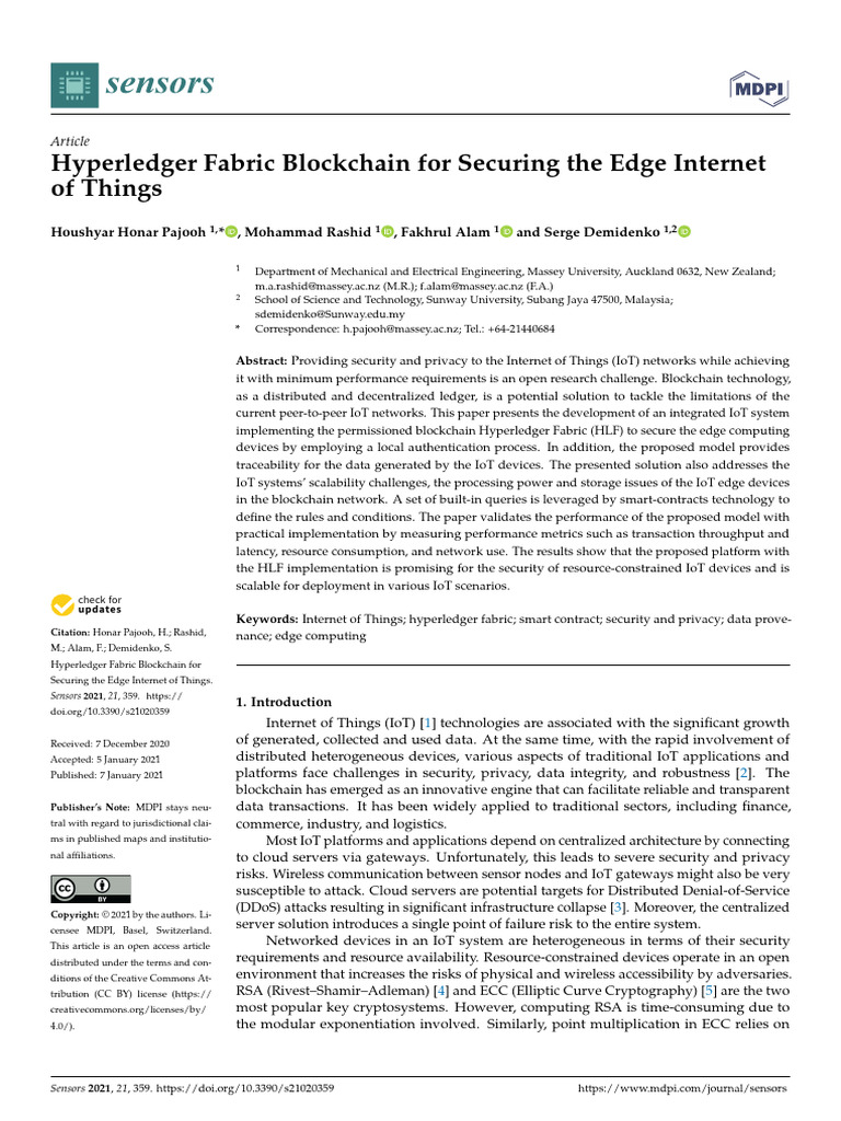 Hyperledger Fabric Blockchain For Securing The Edg | PDF