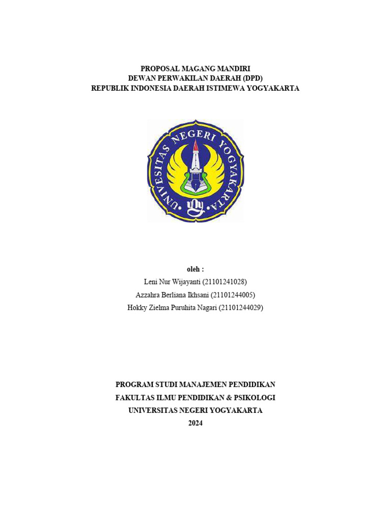 Proposal Magang Mandiri di DPD RI DIY | PDF