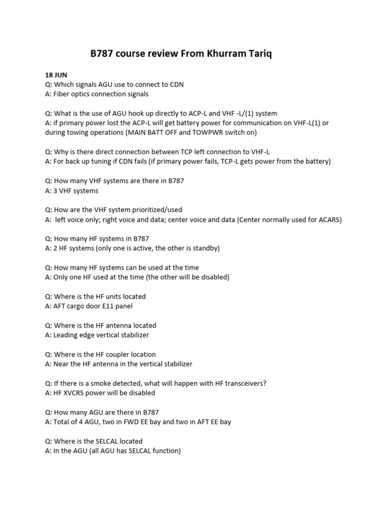 B787 Course Review From Khurram Tariq | PDF