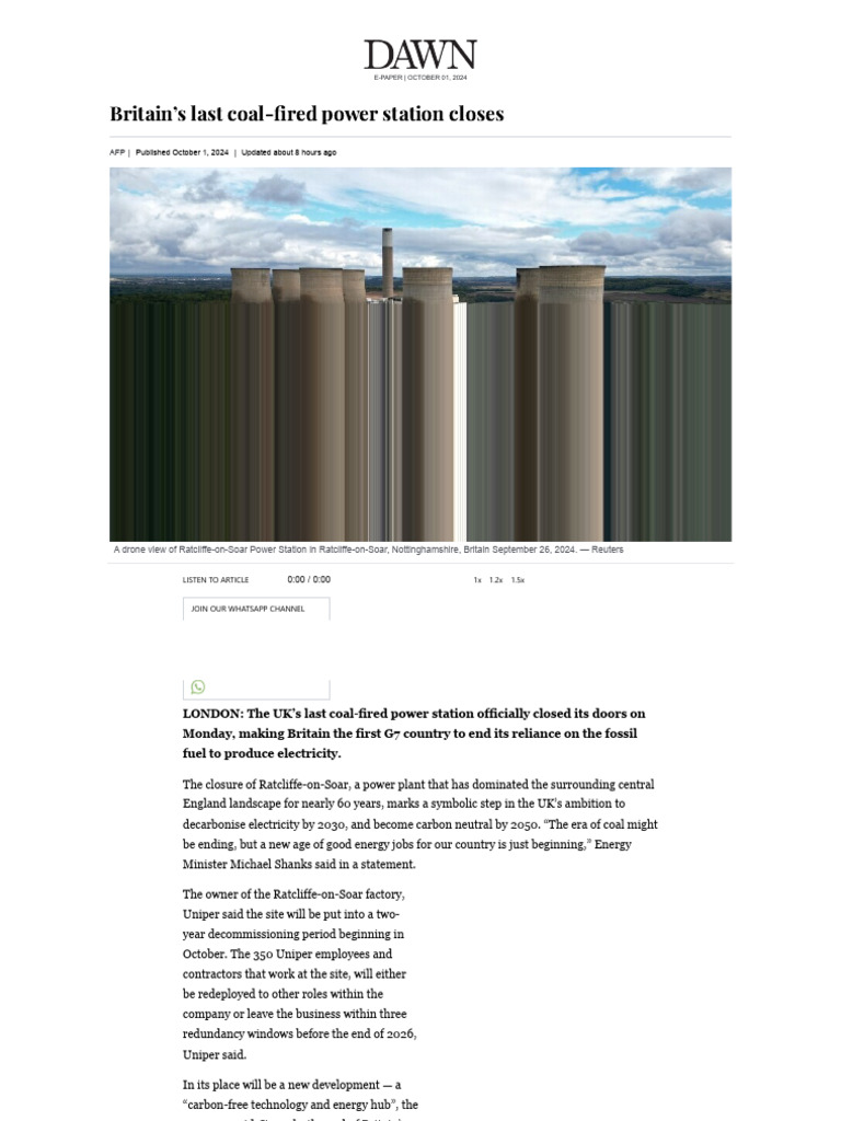 Britain's Last Coal-Fired Power Station Closes - World | PDF Britain's Last Coal-Fired Power Station Closes - World | PDF