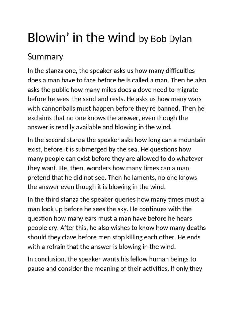 Blowin in The Wind by Bob Dylan | PDF
