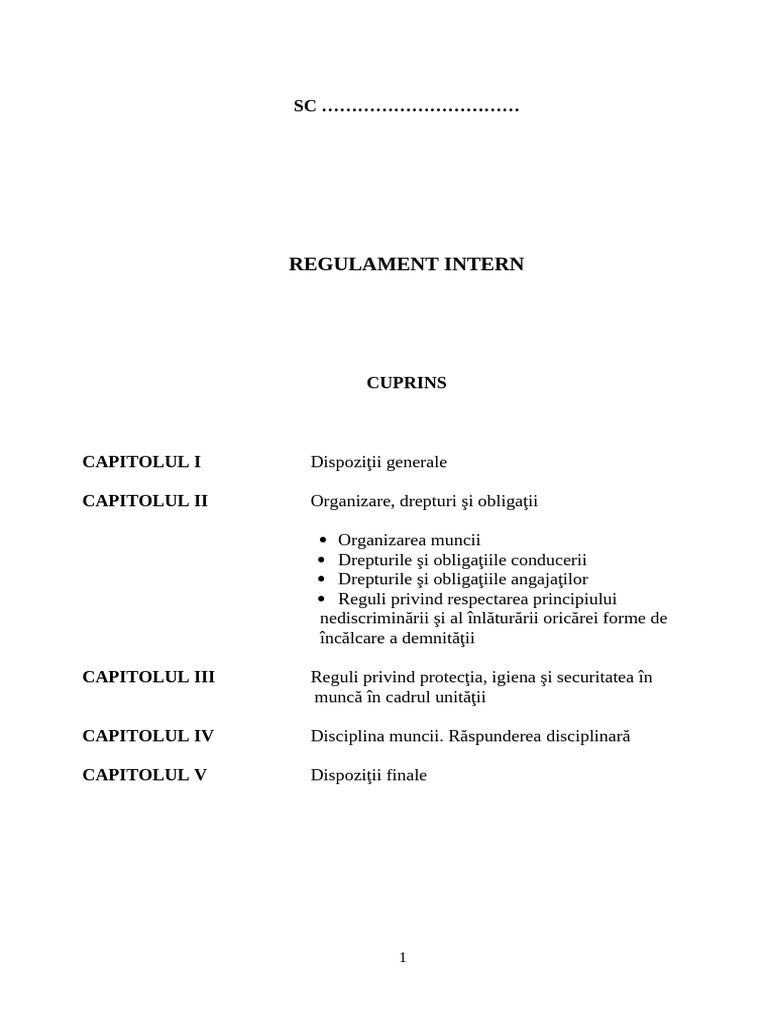 Model Regulament Intern | PDF