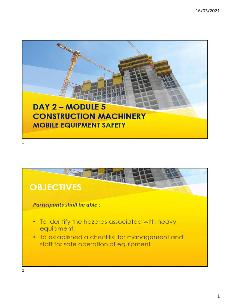 COSH Day 2 - Construction Machinery and Crane Safety | PDF