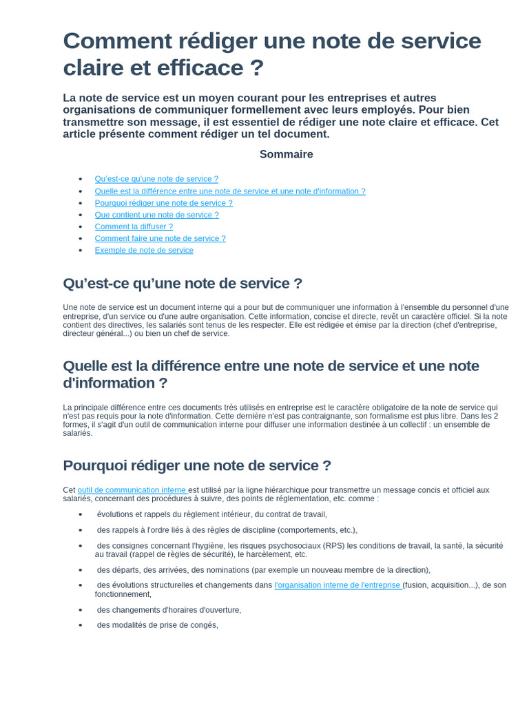 Comment Rédiger Une Note de Service Claire Et Efficace | PDF Comment Rédiger Une Note de Service Claire Et Efficace | PDF