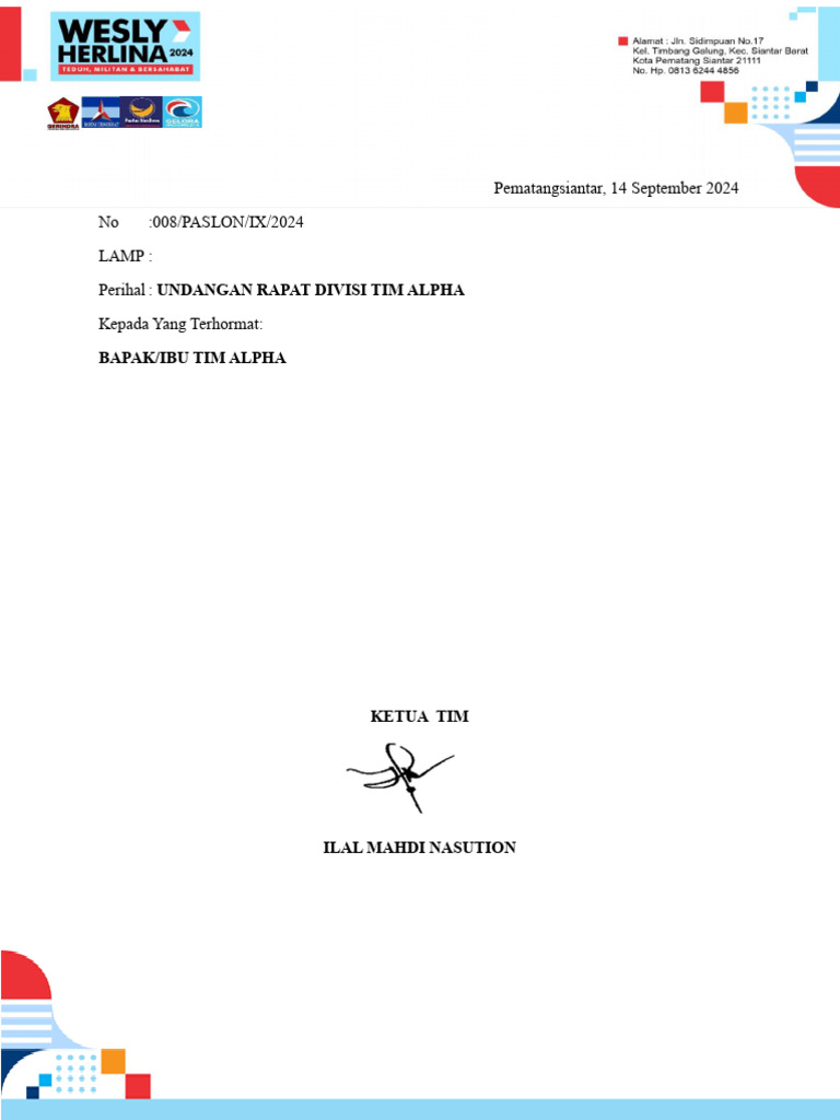 Surat Undangan Tim Alpha 1 | PDF