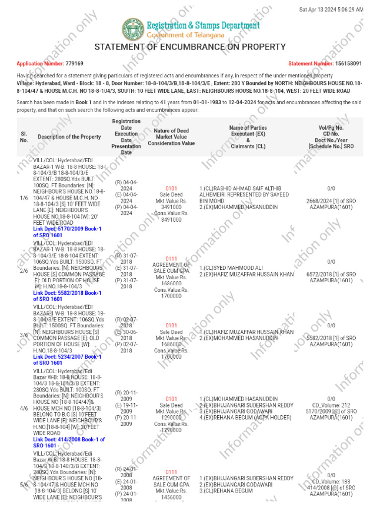 Statement of Encumbrance On Property | PDF