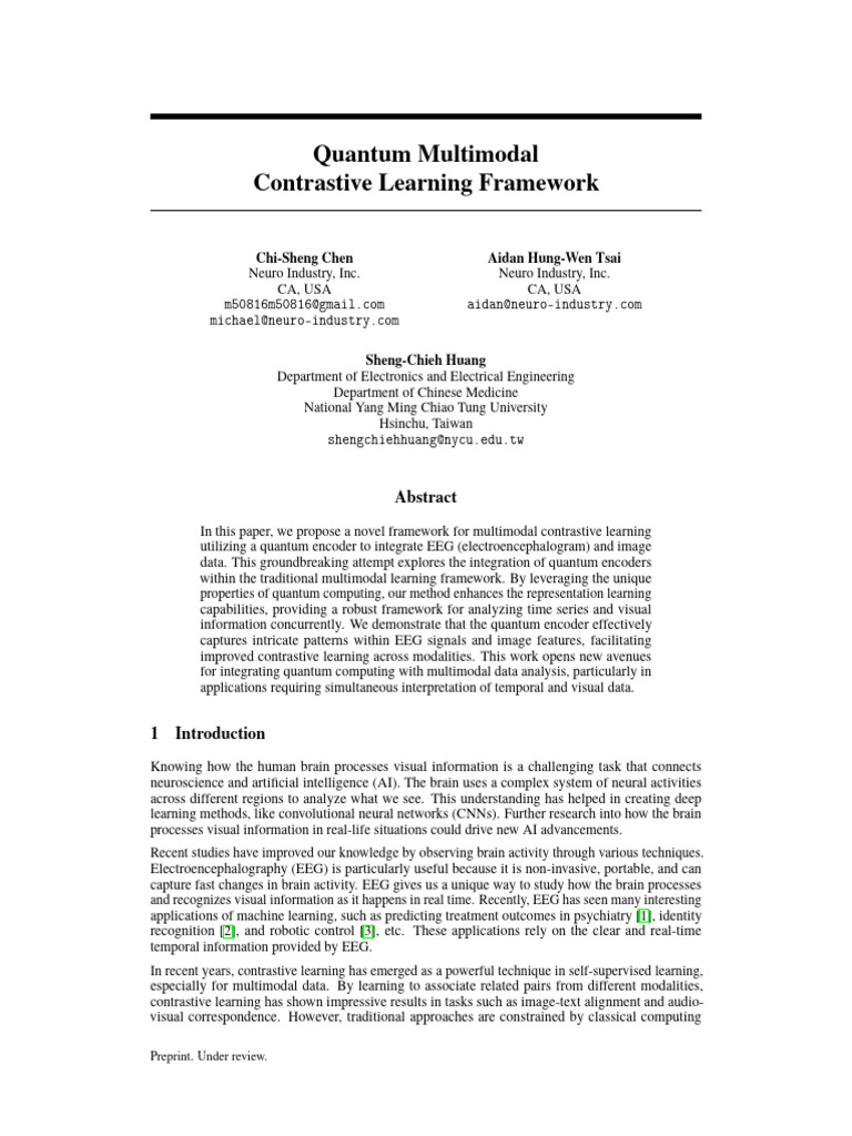 Quantum Multimodal Contrastive Learning Framework: Chi-Sheng Chen Aidan Hung-Wen Tsai | PDF