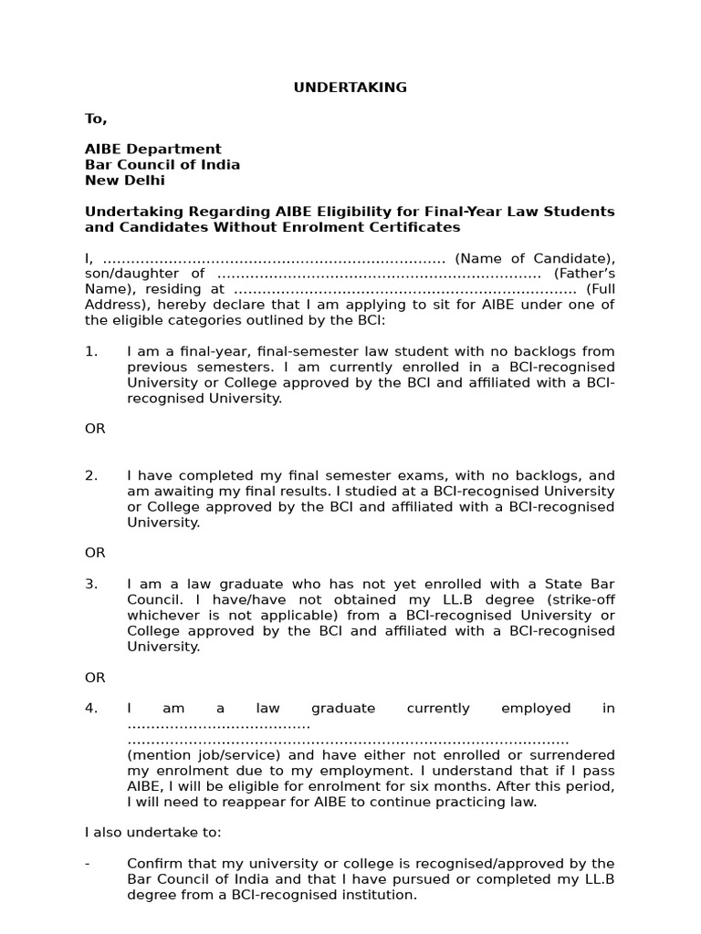 Undertaking Aibe 19 | PDF