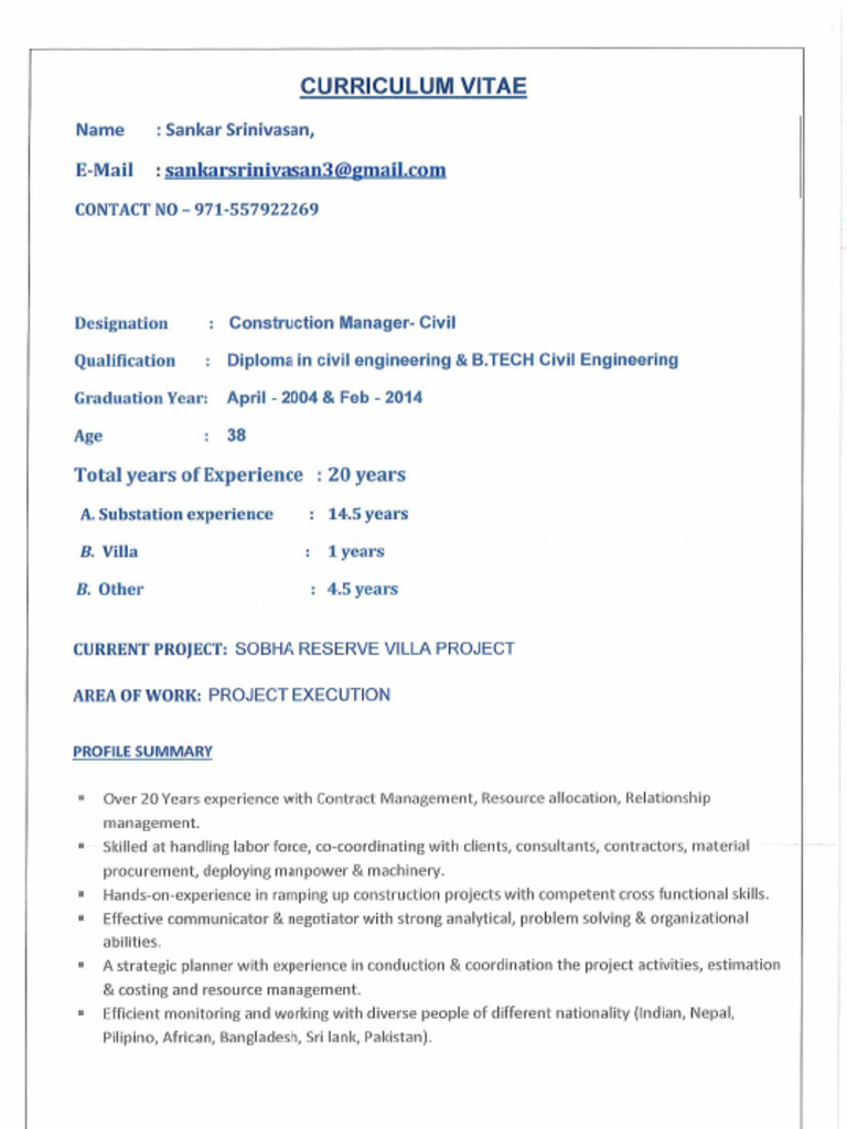 Sankar - Srinivasan CV - 02.08.2024 | PDF