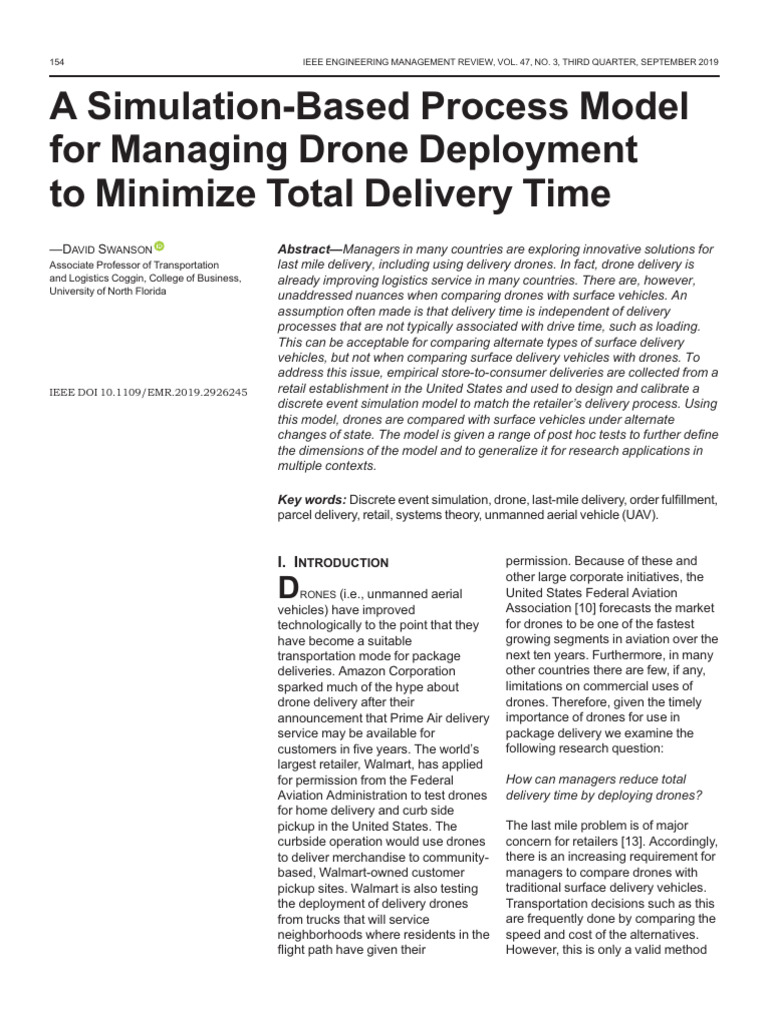 A Simulation-Based Process Model For Managing Drone Deployment To Minimize Total Delivery Time | PDF