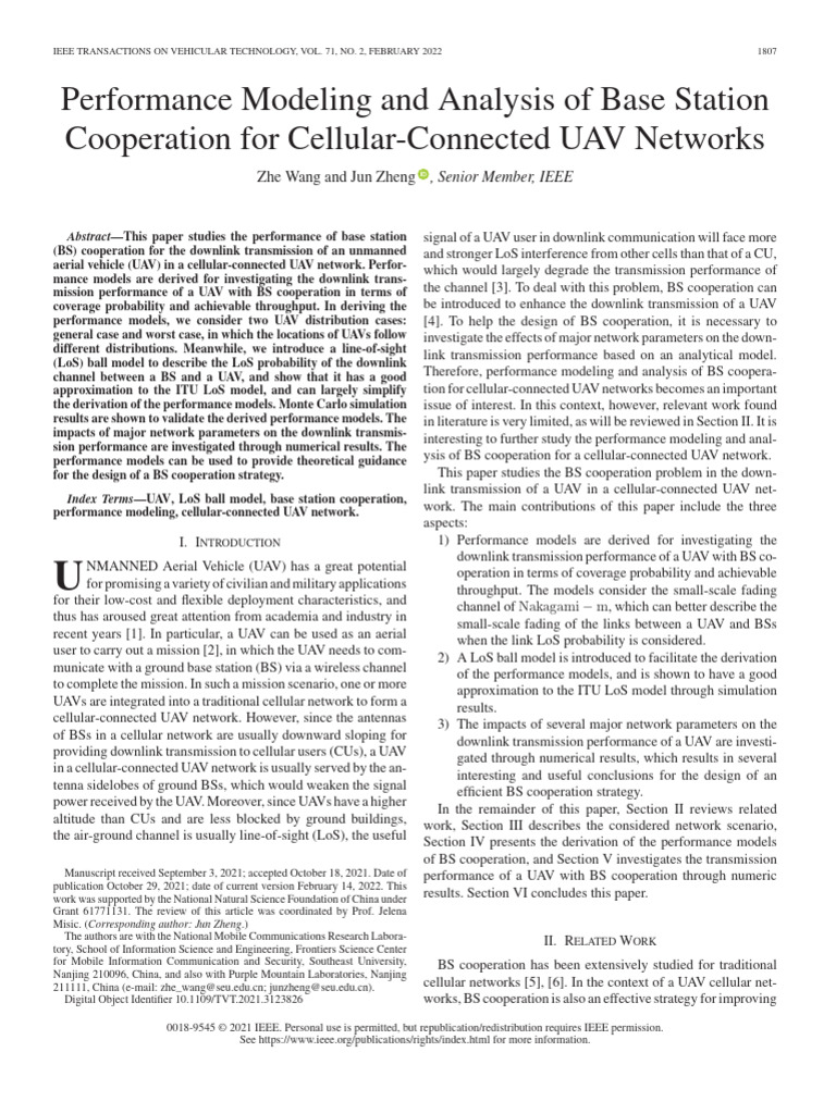 Performance Modeling and Analysis of Base Station Cooperation For Cellular-Connected UAV ...