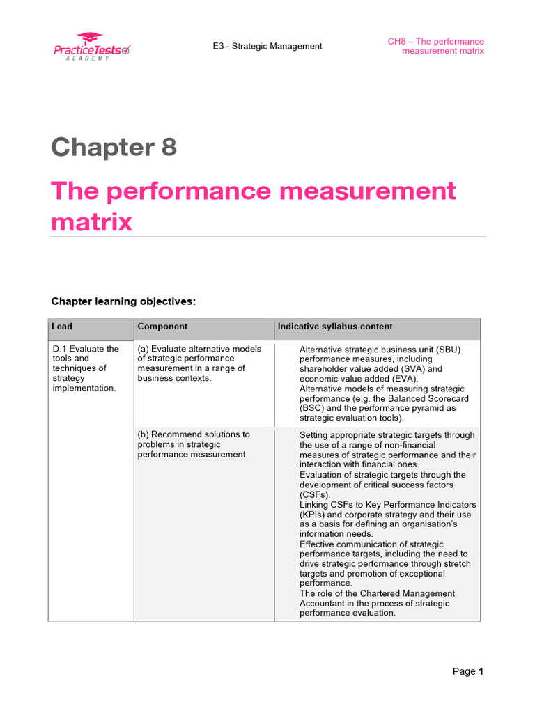 E3 ch8 The Performance Measurement Matrix | PDF