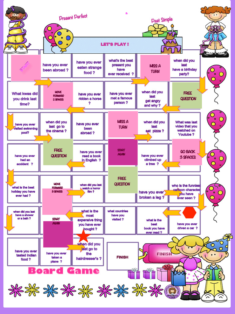 Present Perfect Versus Past Simple Board Game Fun Activities Games 5345 ...