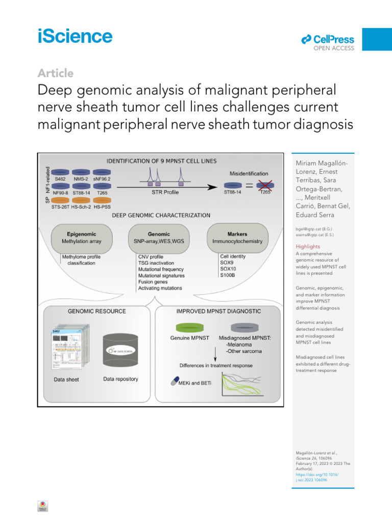 Deep Genomic Analysis of Malignant Peripheral Nerve Sheath Tumor Cell Lines Challenges Current ...