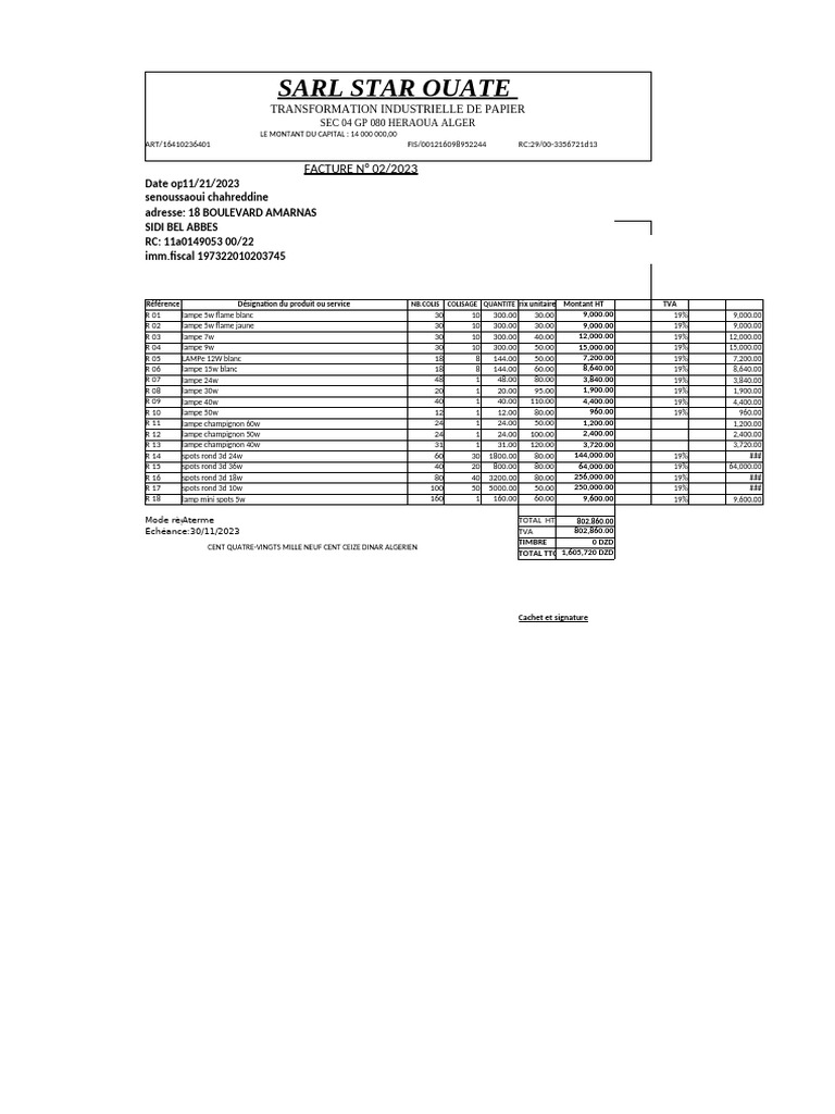 Facture Les Lamps | PDF