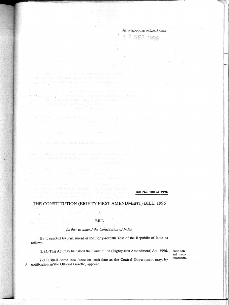 Constitution (81st Amendment) Bill 1996 | PDF
