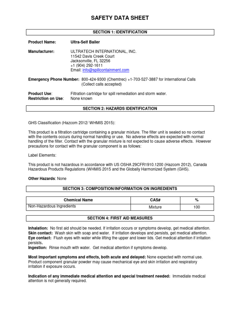Ultra Self Bailer NA SDS | PDF