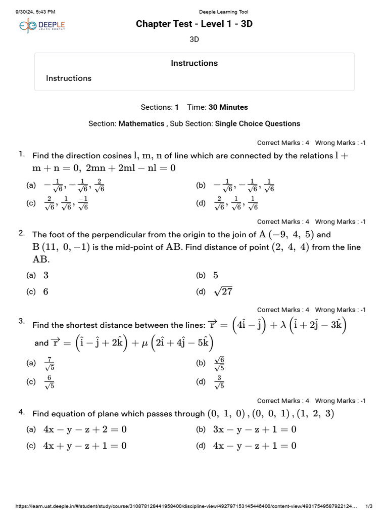 Chapter Test - Level 1 - 3D: Instructions | PDF