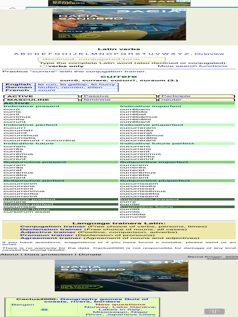 Currere Latin Conjugation Tables, Cactus2000 | PDF