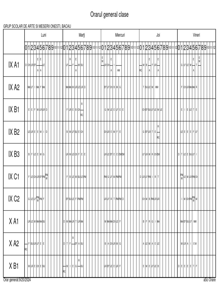 Orar General Clase 23.09.2024 | PDF