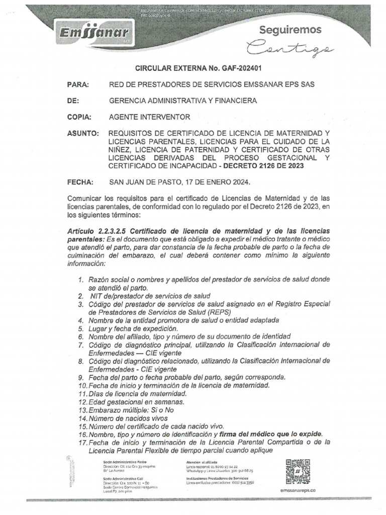 CIRCULAR EXTERNA No. GAF-202401 | PDF