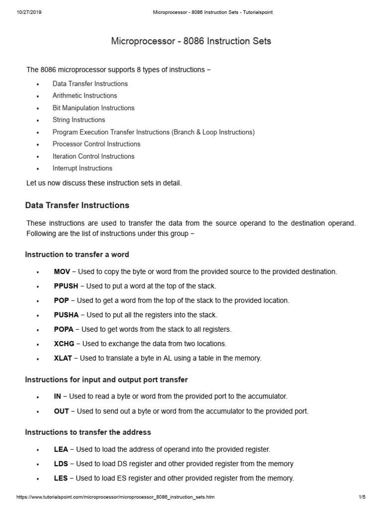 Imp 1 Microprocessor 8086 Instruction Sets | PDF