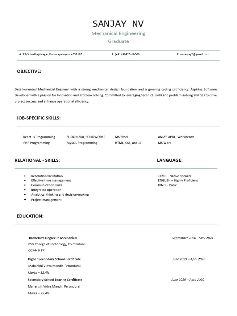 Sanjay N V - CV | PDF