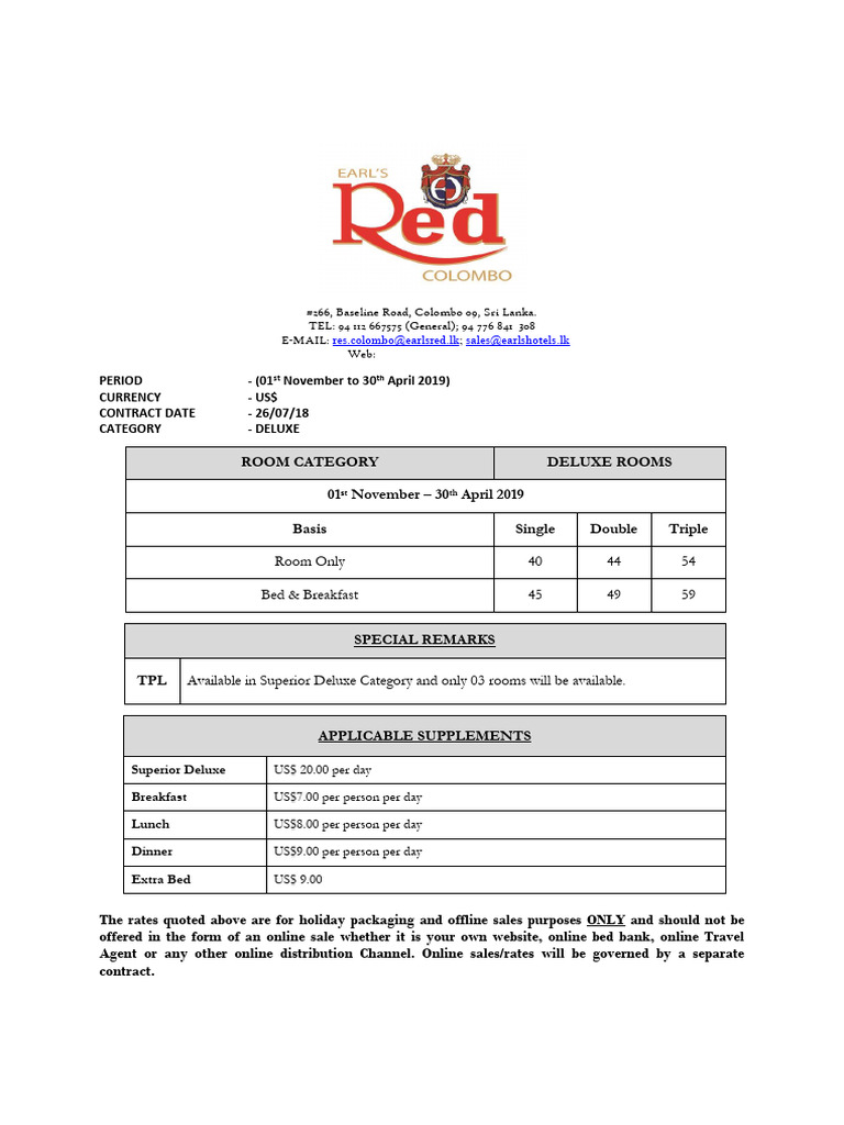 Earls Red Rate Sheet | PDF