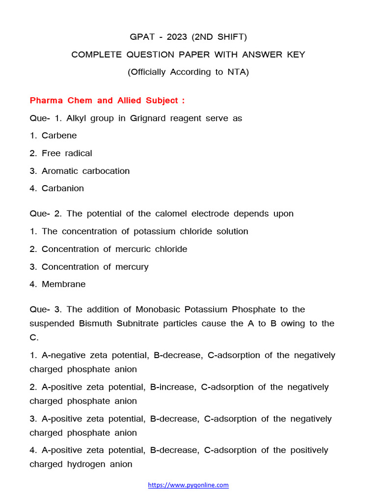 Gpat Question Paper Shift 2 2023 | PDF
