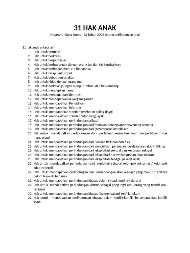 31 Hak Anak | PDF