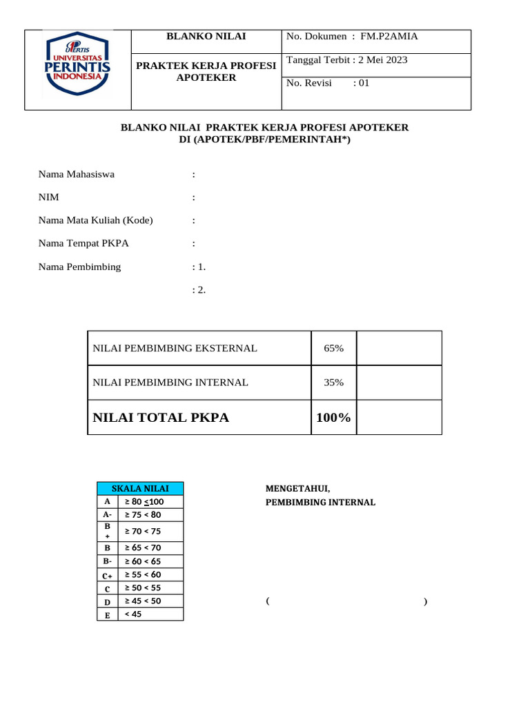 Blanko Nilai PKPA | PDF