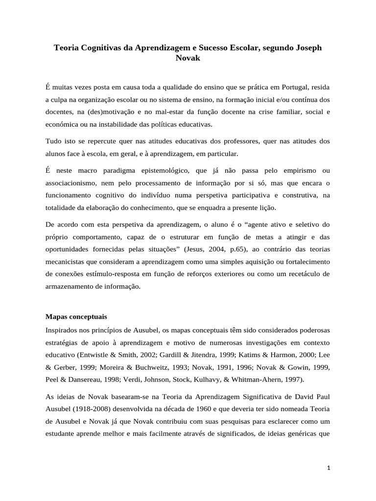 Teoria Cognitivas de Novak | PDF | Psicología cognitiva | Salud y bienestar